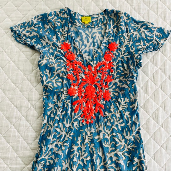 Roller Rabbit | Dresses | Roberta Roller Rabbit Kaftan Blue Embroidered ...